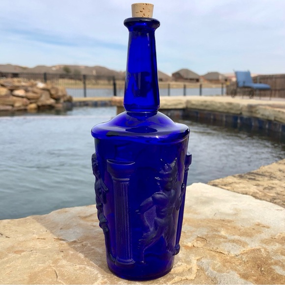 Vintage | Accents | Cobalt Blue Glass Decanter Bottle Frosted 3d Relief ...
